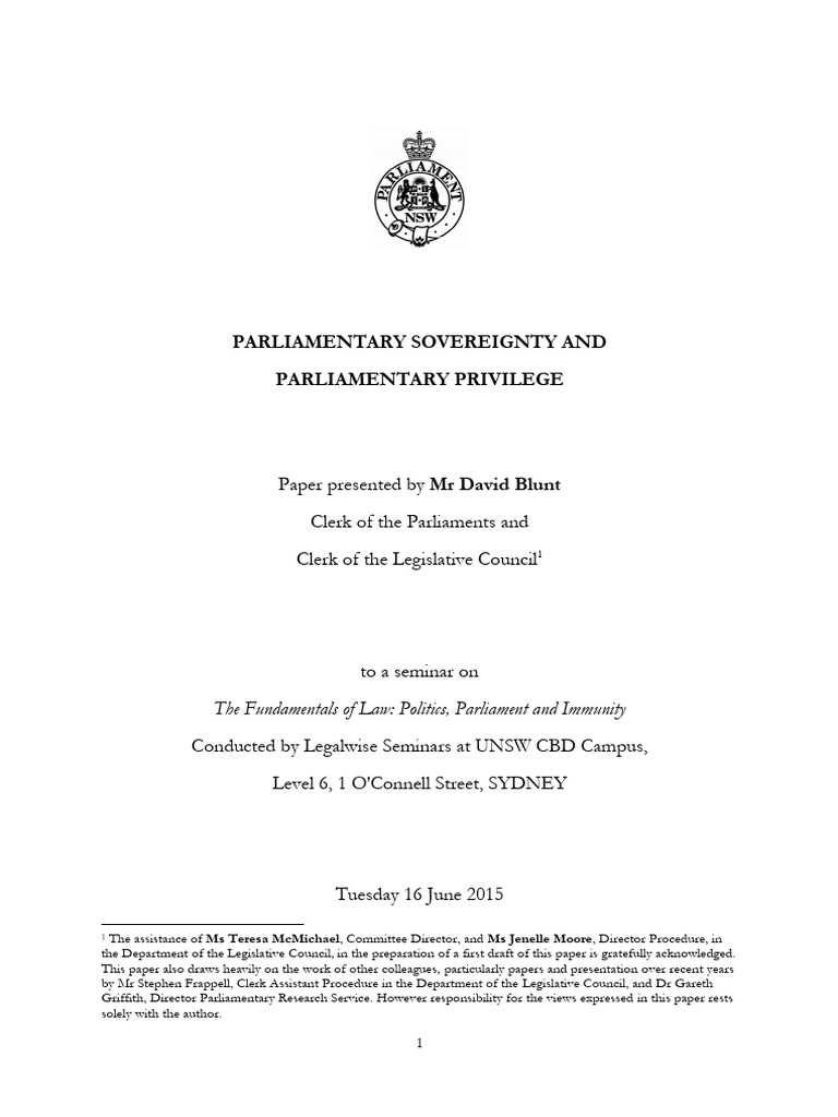Understanding Parliamentary Privilege | PDF | House Of Commons Of The ...
