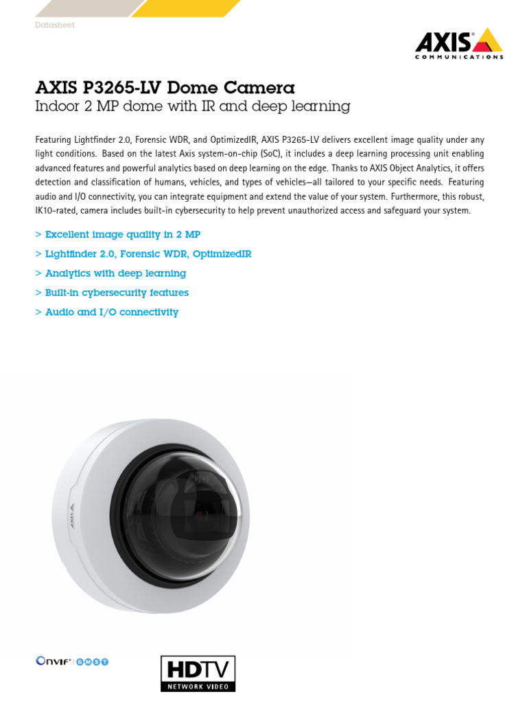 Datasheet Axis p3265 LV Dome Camera en US 432180 | PDF | Camera | Video