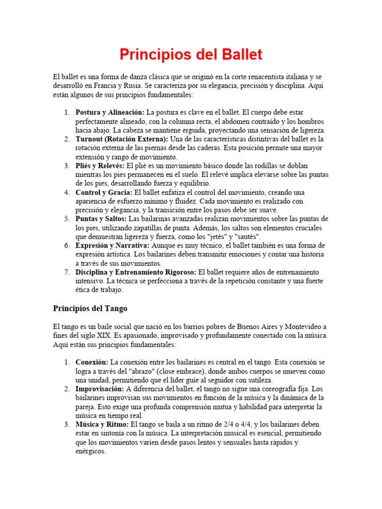 PRINCIPIOS DE BALLET | PDF | Ballet | Tango