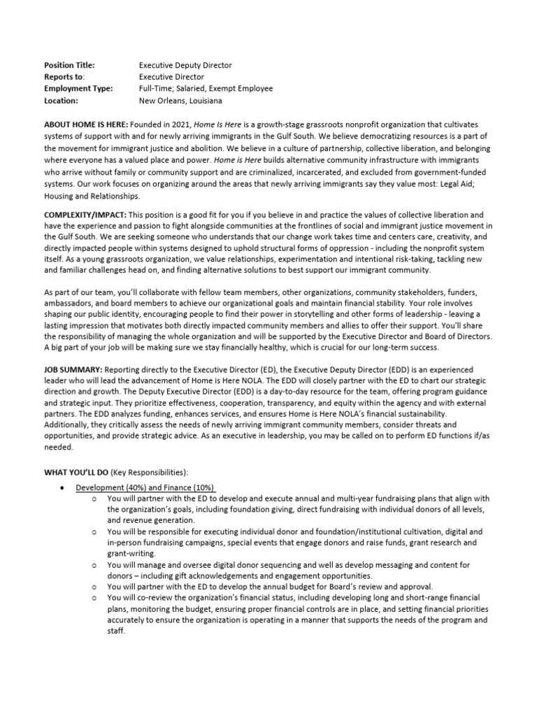 Executive Deputy Director Final | PDF | Fundraising | Immigration