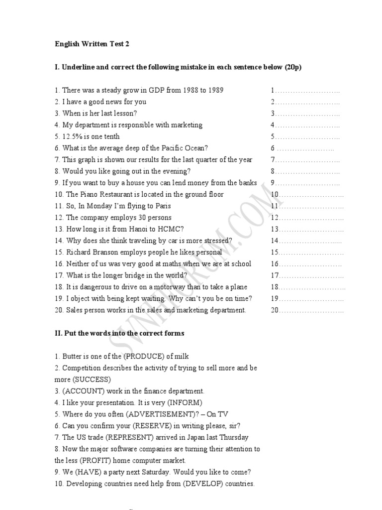 English Written Test 2 | PDF | Ellipsis | Business