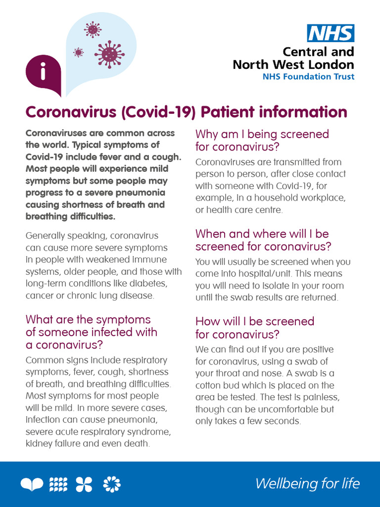 Coronavirus Patient Leaflet | PDF | Pneumonia | Causes Of Death