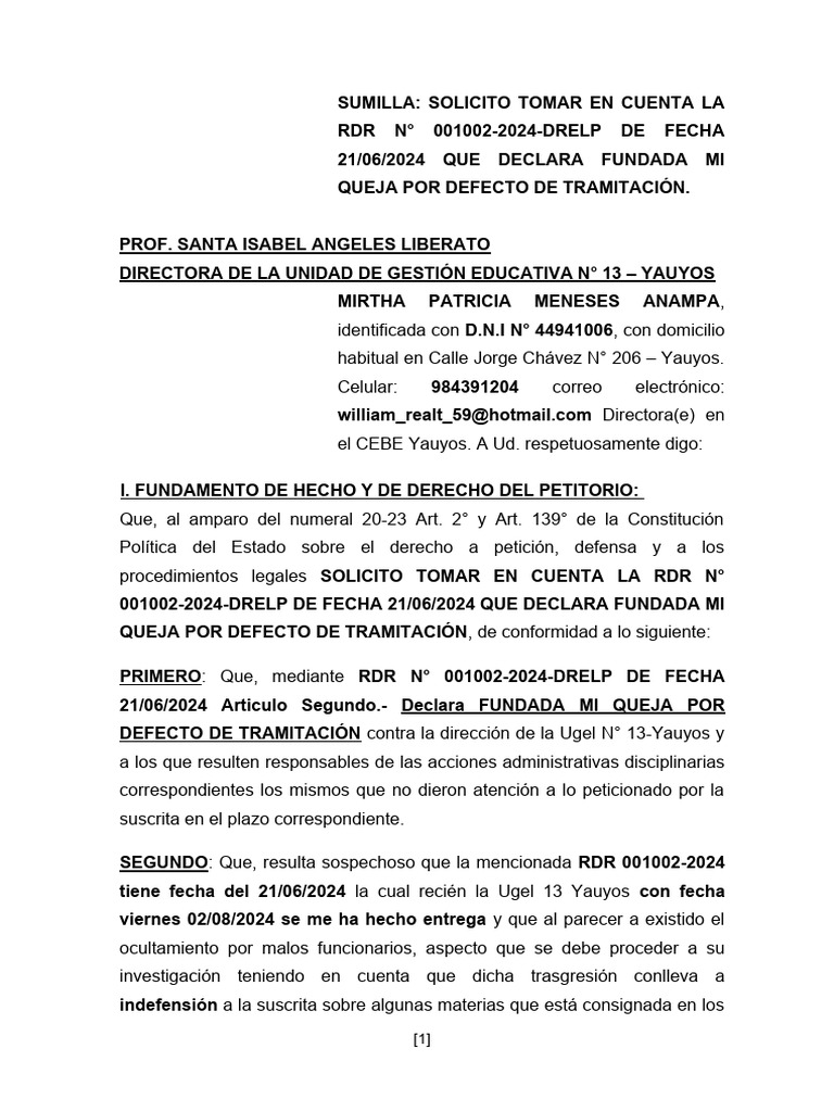 Solicito Tomar en Cuenta | PDF | Justicia | Crimen y violencia