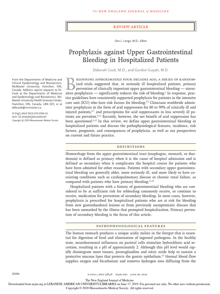 Prophylaxis Gi Bleeding 1 Pdf Stomach Bleeding