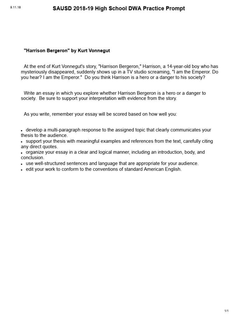 Harrison Bergeron: Hero or Threat? | PDF | Communication | Word
