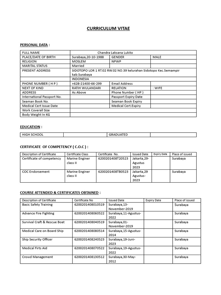 Curriculum Vitae Chandra | PDF | Water Transport | Ships