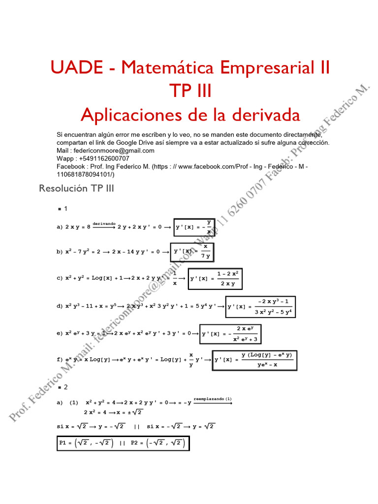 TP 3 Resuelto Aplicaciones Derivada - Watermark | PDF | Geometría algebraica | Geometría diferencial