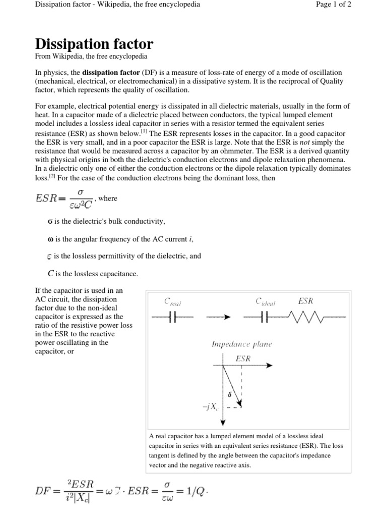 Dissipation Factor | Capacitor | Dielectric