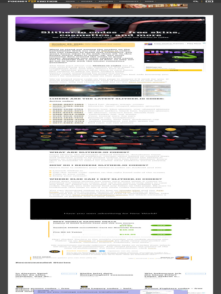 Slither - Io Codes - Free Skins, Cosmetics, and More Pocket Tactics | PDF