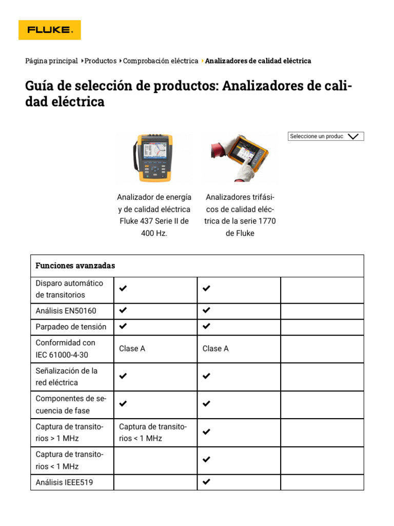 Guía de Selección de Productos - Analizadores de Calidad Eléctrica ...