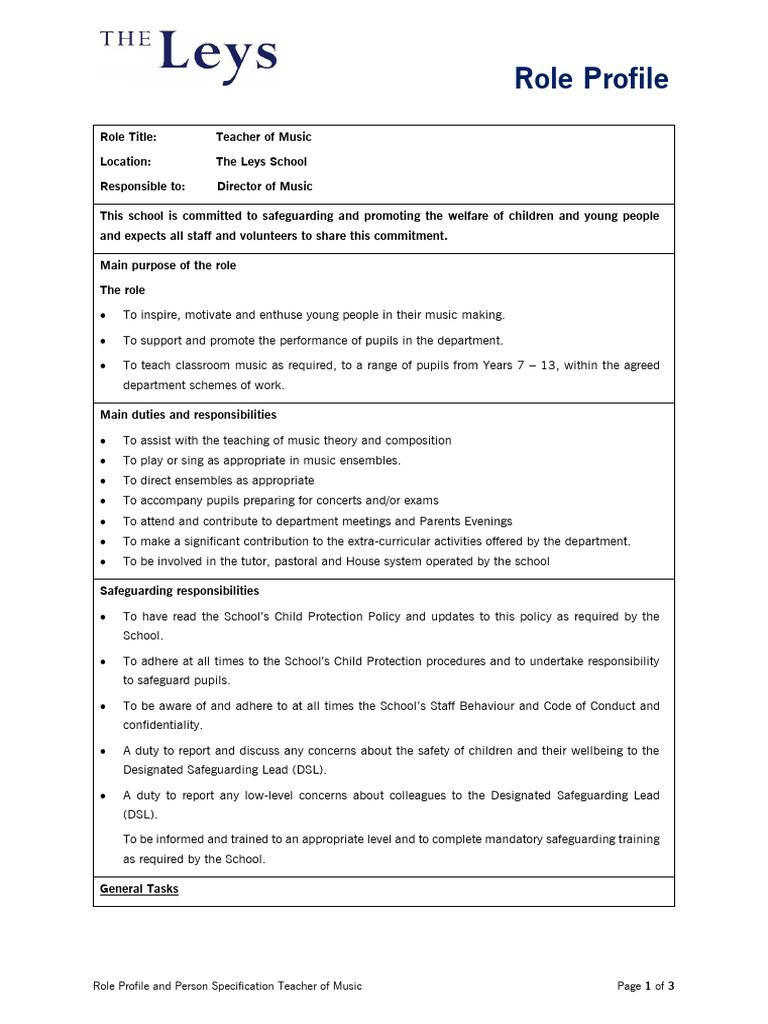 Role Profile With Signature | PDF | Teachers | Occupational Safety And ...