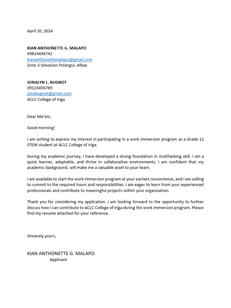 Application Letter | PDF | Learning | Behavior Modification