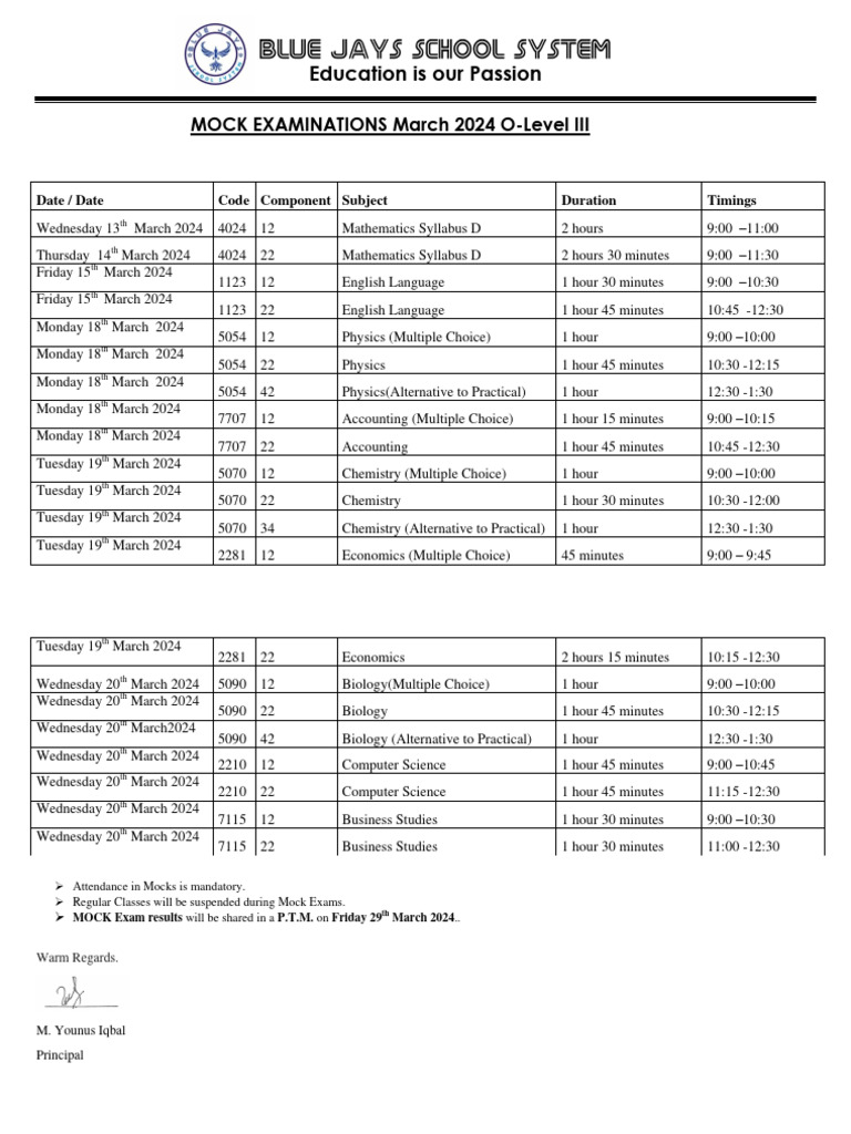 March 2024 O-Level Mock Exam Schedule | PDF | Qualifications