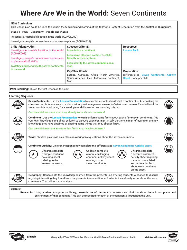 Seven Continents Geography Lesson | PDF | Continent | Learning
