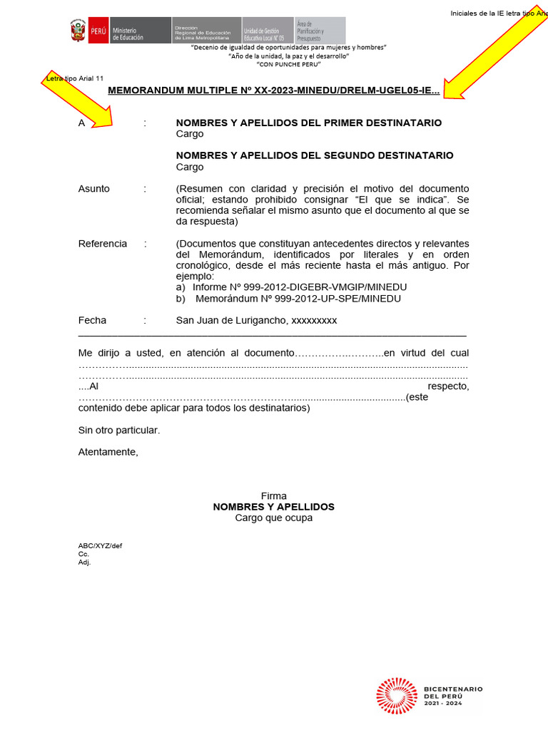 Memorandum Multiple Modelo Formato Iiee (Ermc) | PDF