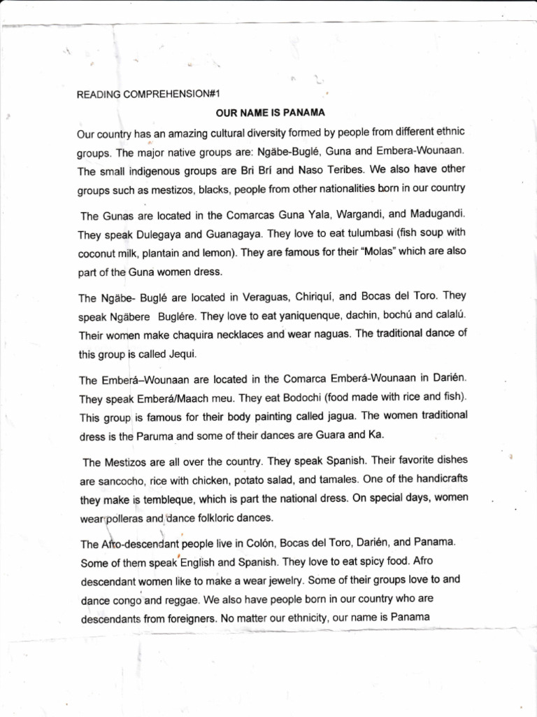 Our Name Is Panama Reading Comprehension 7 | PDF