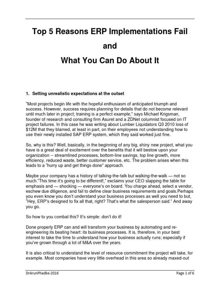 Top 5 Reasons ERP Implementations Fail and What You Can Do About It | PDF | Enterprise Resource ...