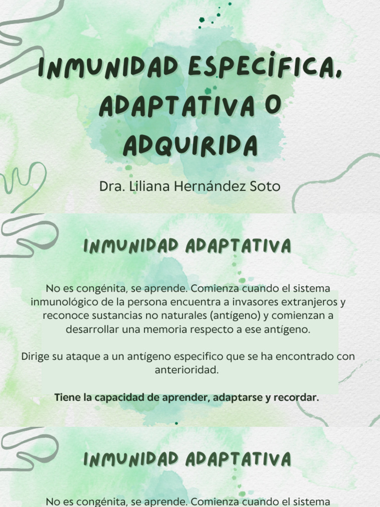 Inmunidad Específica, Adaptativa o Adquirida | PDF | Linfocitos | Sistema inmune