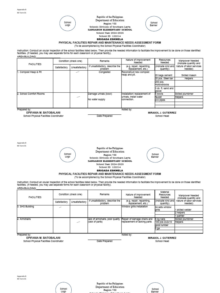 Brigada Eskwela Forms 1-7 | PDF