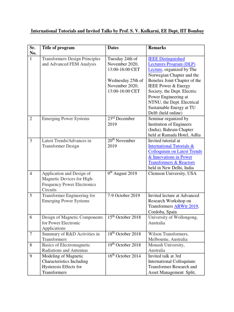 International Invited Talks and Tutorials | PDF | Transformer | Engineering