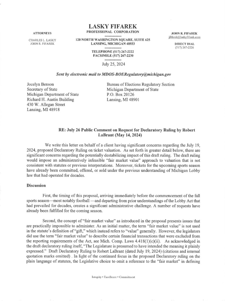 July 26 2024 Letter Re Public Comment On Request For Declaratory Roling ...