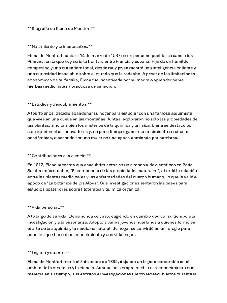 Biografía de Elena de Montfort, pionera científica | PDF | Alquimia ...