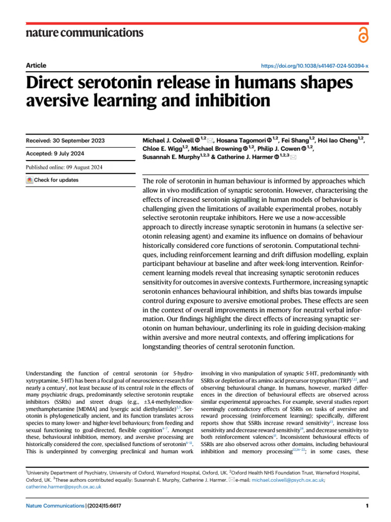 Serotonin's Role in Human Behavior | PDF | Serotonin | Selective ...