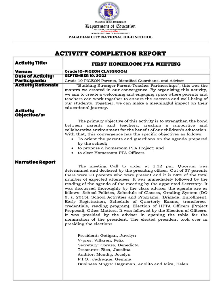 Sample Activity Completion Report | PDF