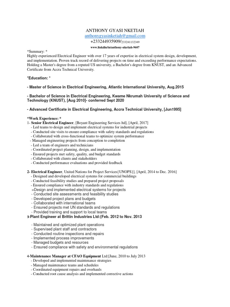 CV - 02 Current Resume For Anthony Gyasi Nketiah | PDF | Safety ...