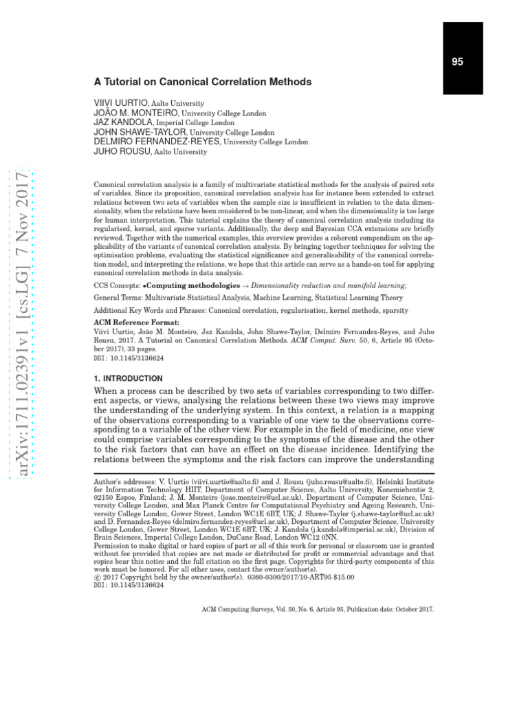 A Tutorial On Canonical Correlation Methods | PDF | Eigenvalues And ...