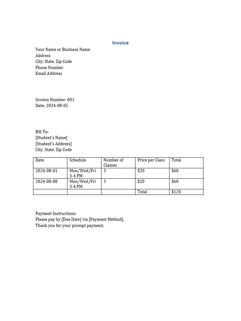 Language Class Invoice Template | PDF | Finance & Money Management