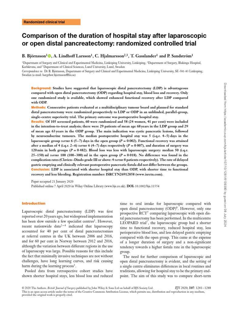 Lap Vs Distal Pancreatectomy | PDF | Pancreas | Surgery