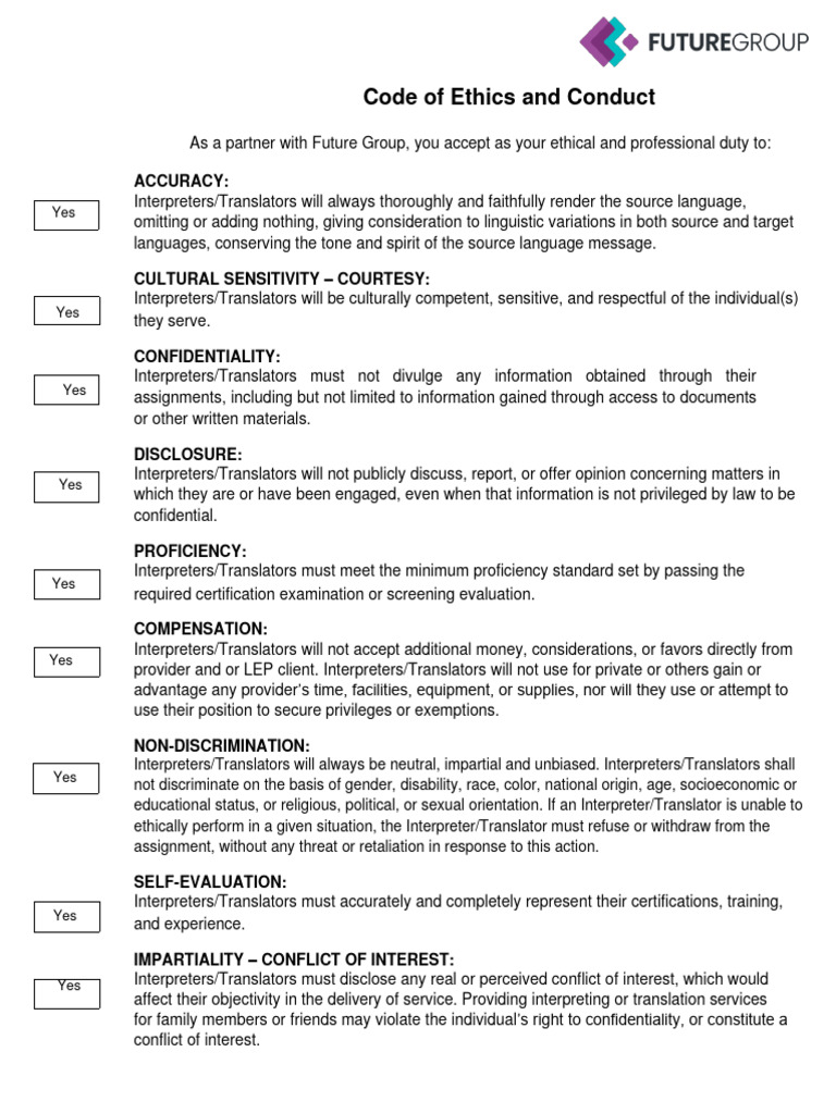 Code of Ethics and Conduct | PDF | Language Interpretation | Translations