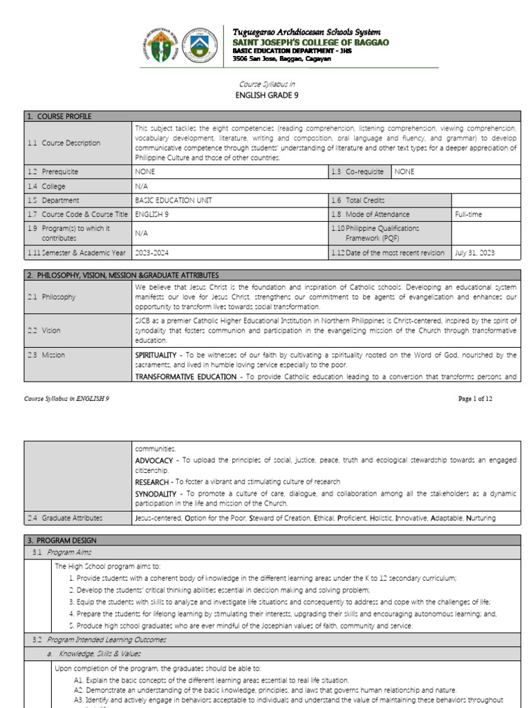 English 9 - Syllabus | PDF | Language Mechanics | Linguistics