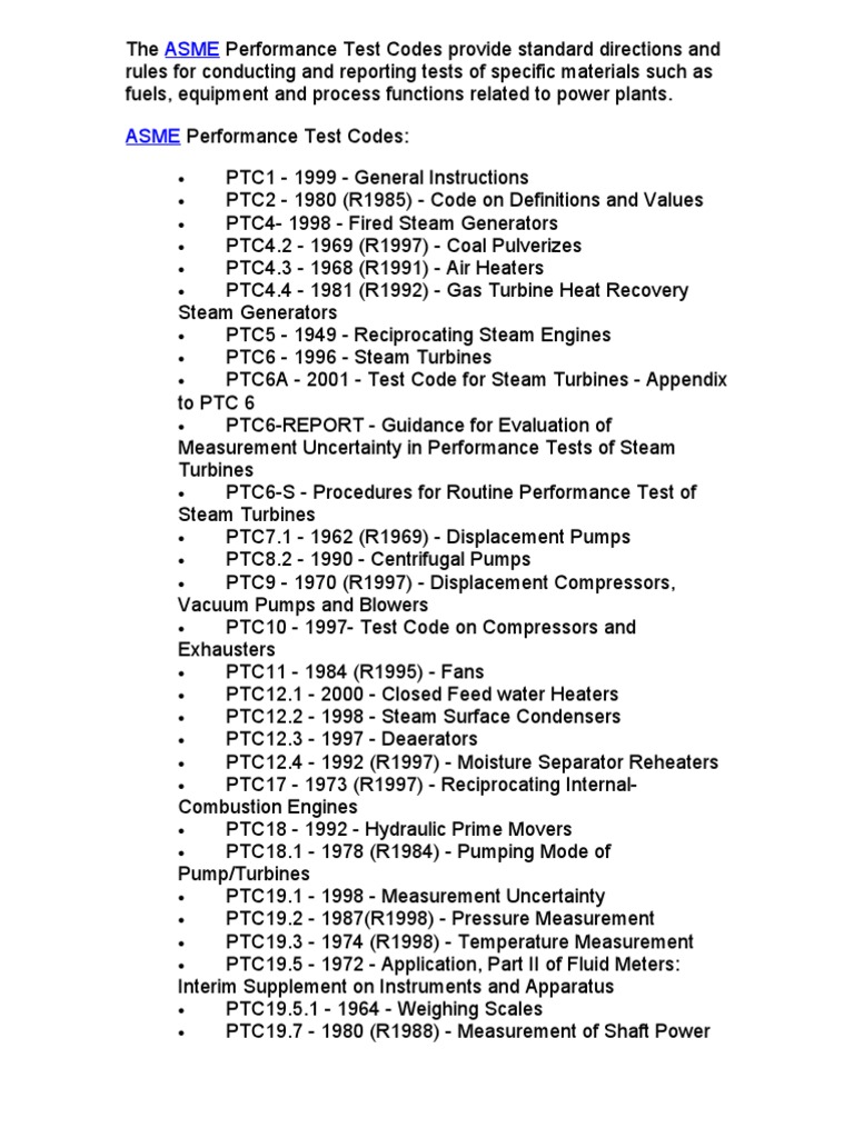 ASME Performance Test Codes | PDF | Steam Engine | Gas Turbine
