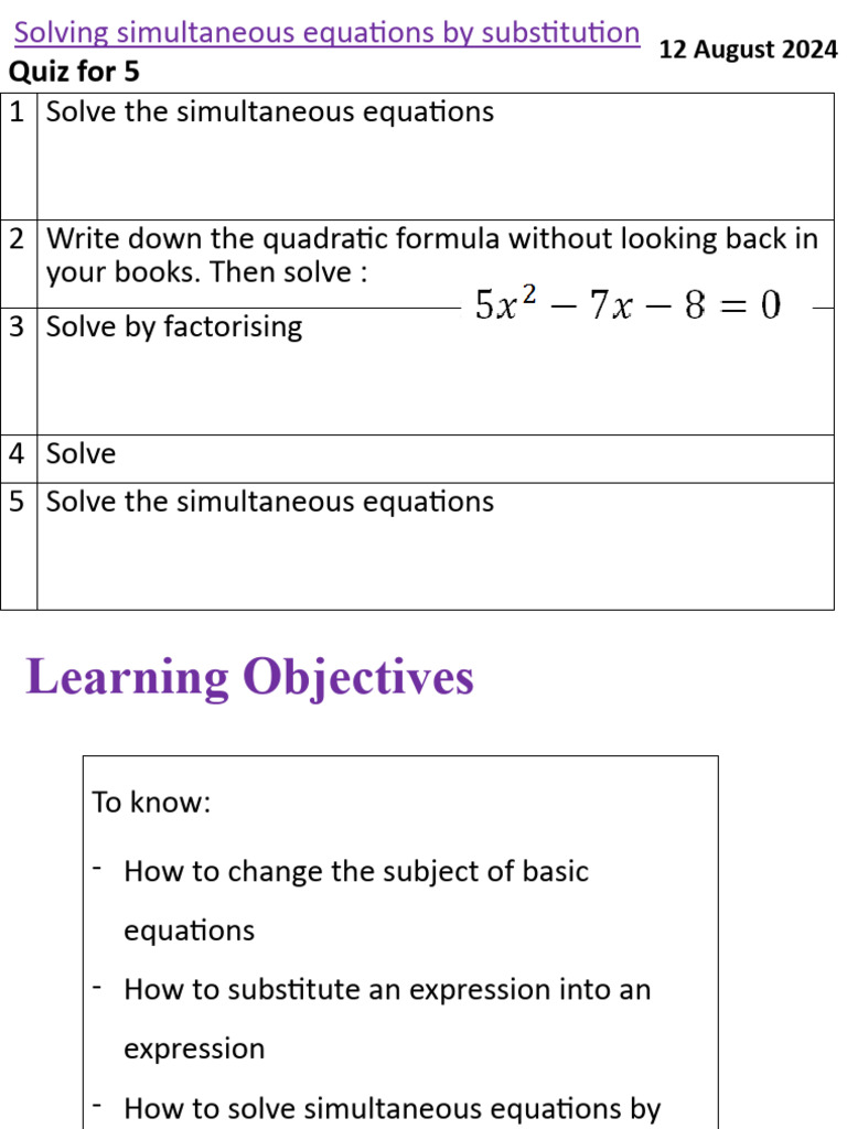 4.1D Solving Simultaneous Equations Using Substitution | PDF ...