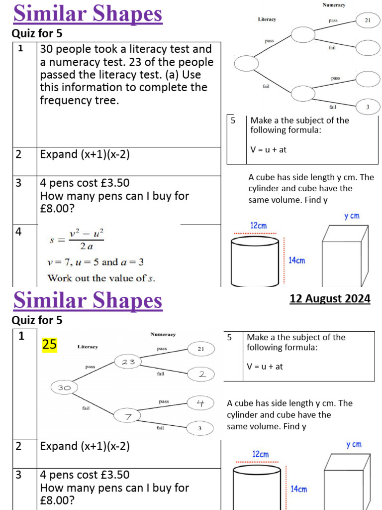 Quiz on Similar Shapes and Scale Factors | PDF | Volume | Shape