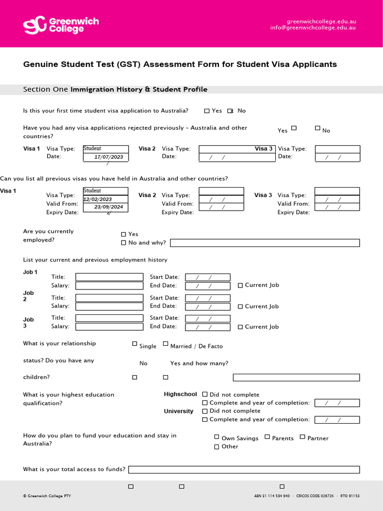GST Form - GREENWICH | PDF | Travel Visa | Human Migration
