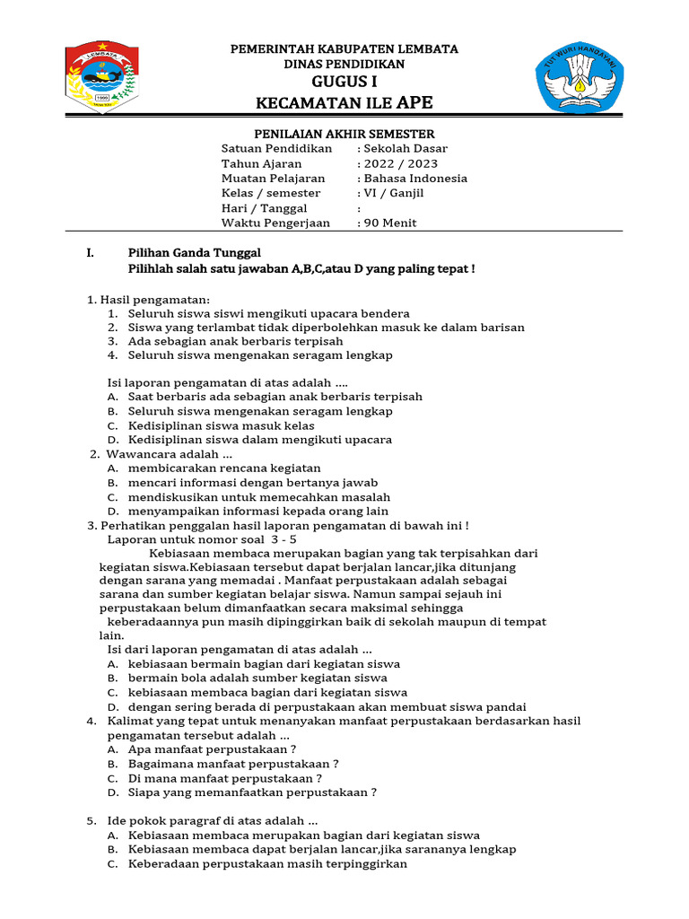 Master Soal Bindo KLS 6 | PDF