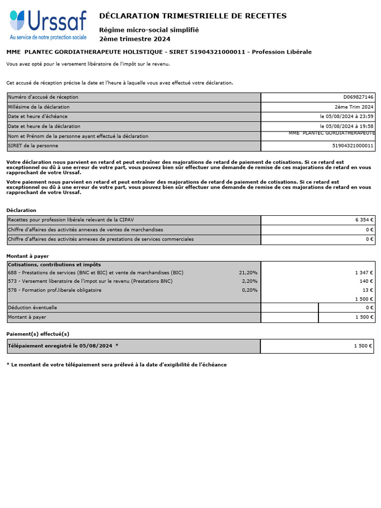 Déclaration trimestrielle recettes 2T 2024 | PDF | Impôt sur le revenu ...