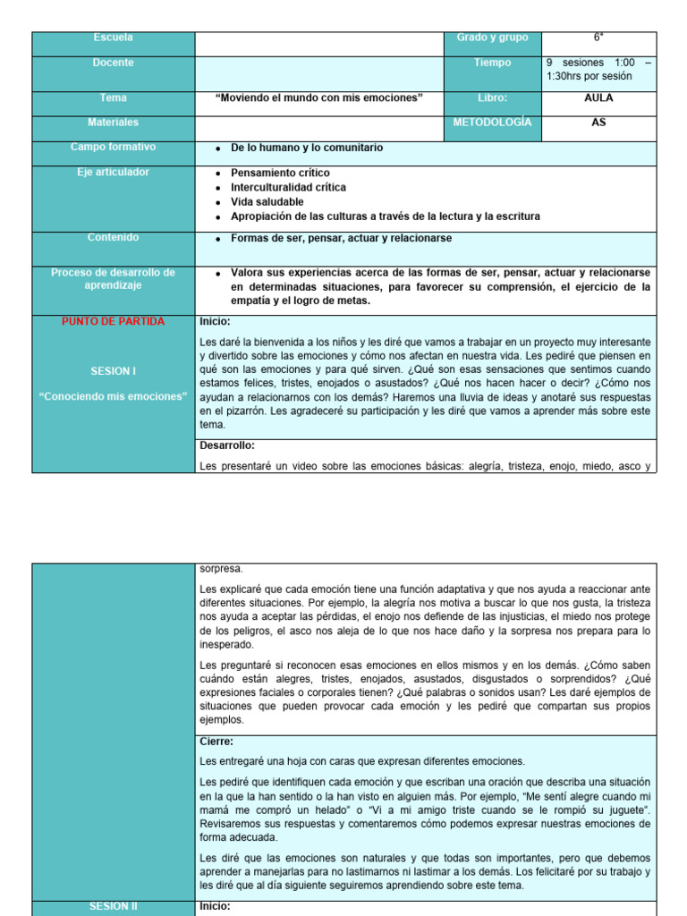 Moviendo El Mundo Con Mis Emociones | PDF | Las emociones | Aprendizaje