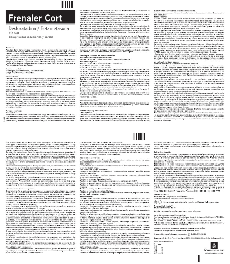 Frenaler Cort: Desloratadina / Betametasona | PDF | Alergia | Corticosteroides
