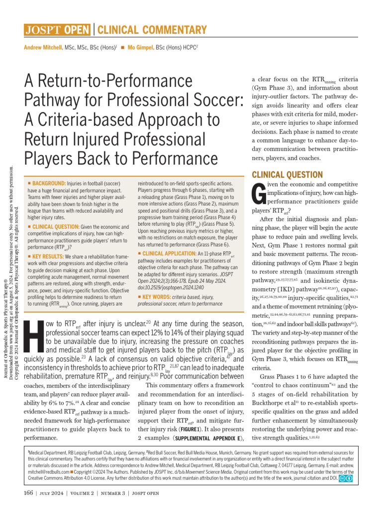 Return To Performance Pathway. (Mitchell & Gimpel, 2024) | PDF ...