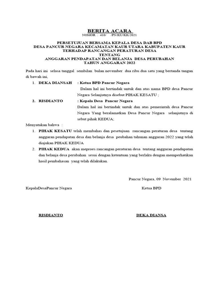 BA Perubahan APBDES | PDF