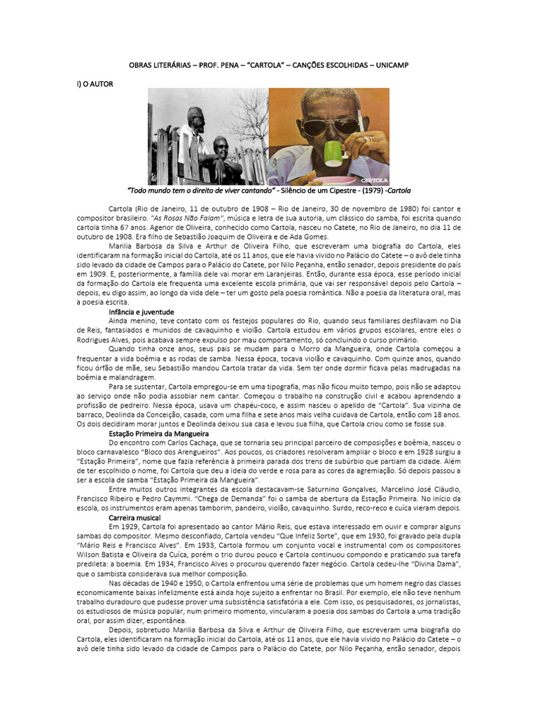 Cartola - Unicamp - Teoria e Exercícios - Prof. Pena | PDF