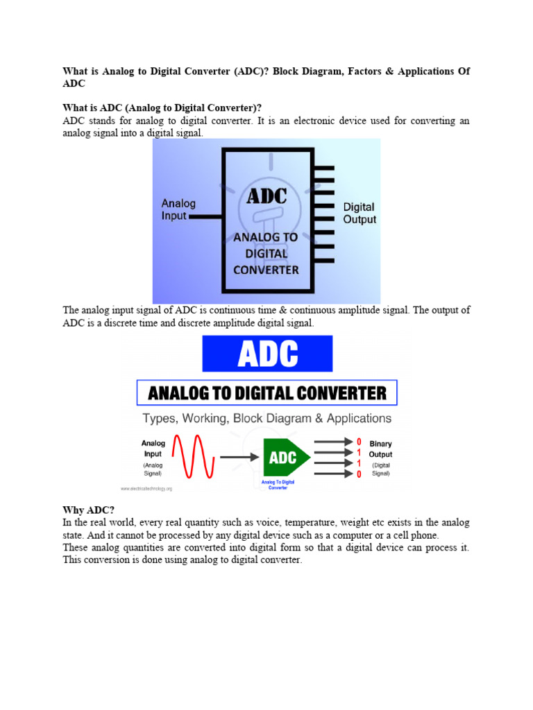 ADC Summary | PDF | Analog To Digital Converter | Sampling (Signal Processing)