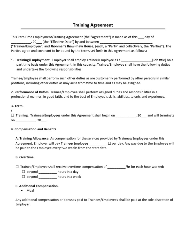 Training Agreement | PDF | Trade Secret | Employment