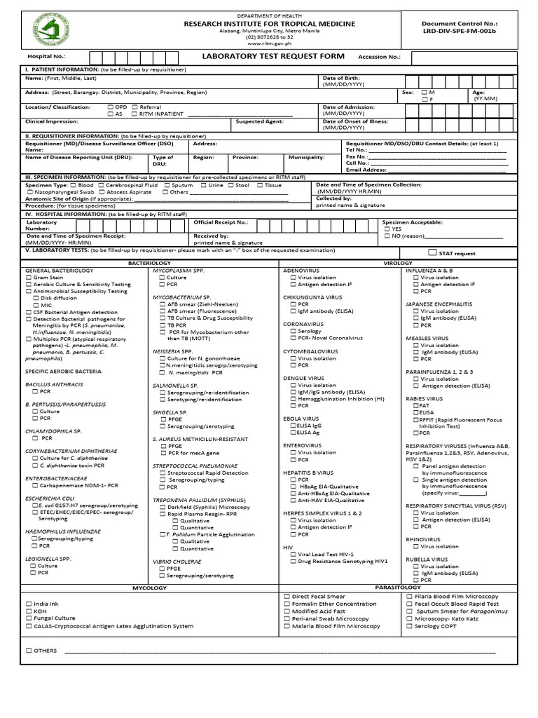 RITM Laboratory Test Request Form | PDF | Serotype | Elisa