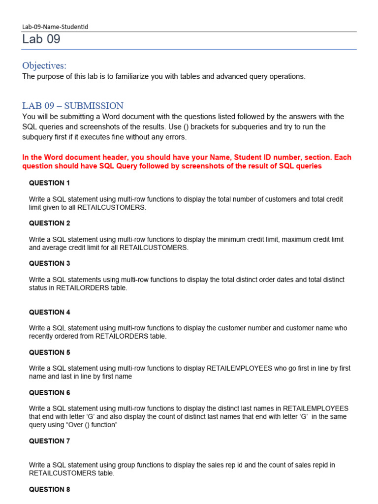 Lab9 Adv SQL | PDF | Sql | Data Management Software