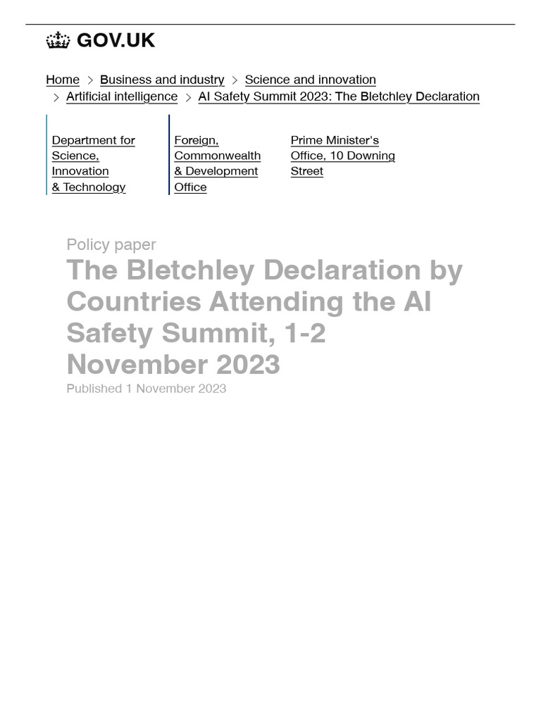 20231101-The Bletchley Declaration by Countries ... Ety Summit, 1-2 ...